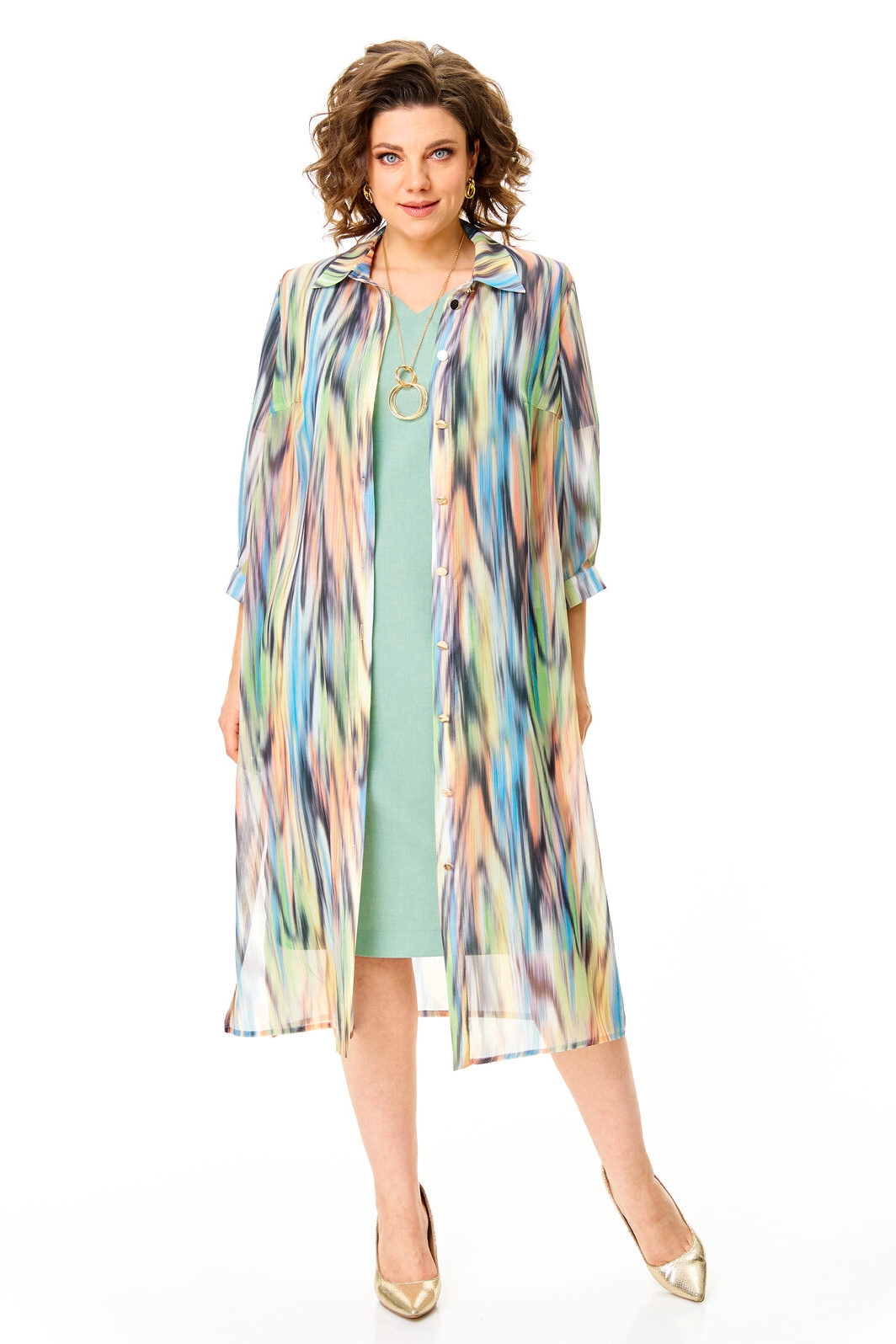 Костюм с платьем 1150-2 салатовый VI ORO купить в интернет магазине Велесмода